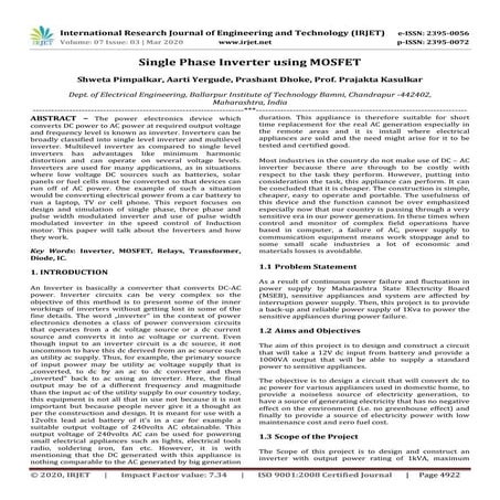 Irjet Single Phase Inverter Using Mosfet Pdf