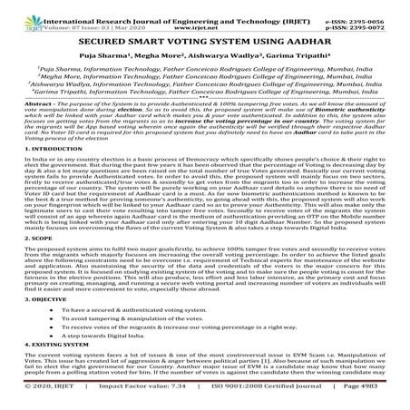 Irjet Secured Smart Voting System Using Aadhar Pdf
