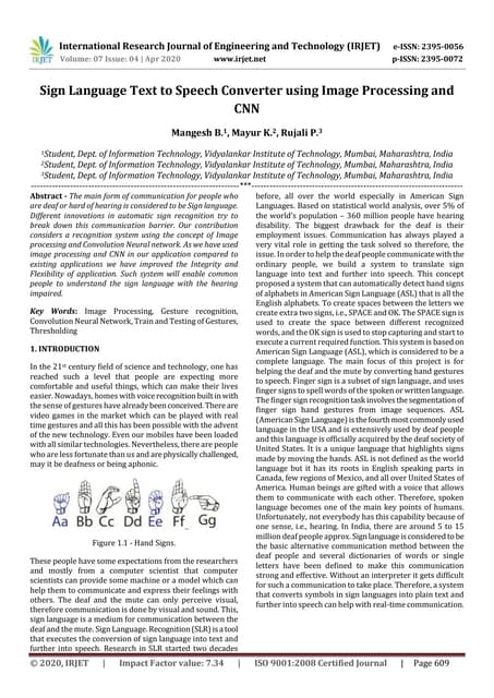 Real time conversion of sign language to text and speech presentation | PDF