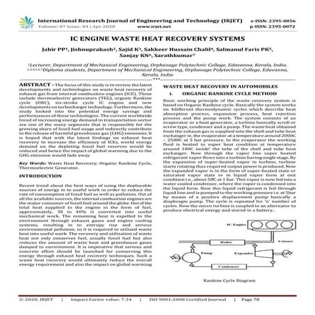 Waste Heat Recovery IN IC Engine | PPTX