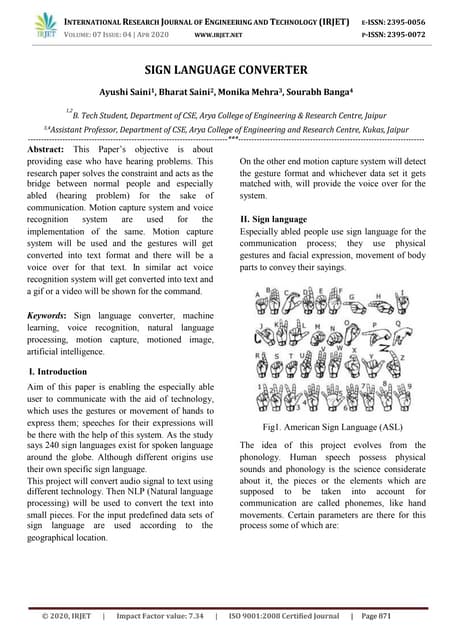 Real time conversion of sign language to text and speech presentation | PDF