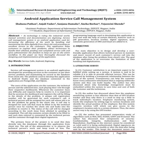 Irjet Android Application Service Call Management System Pdf