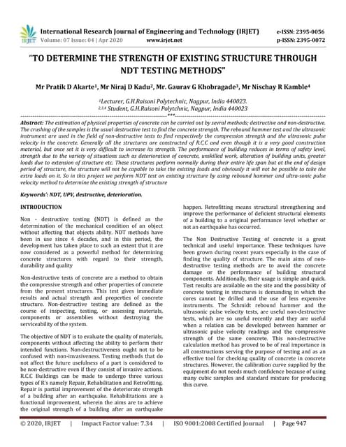Non-Destructive testing - Report | DOCX | Civil Engineering Industry ...