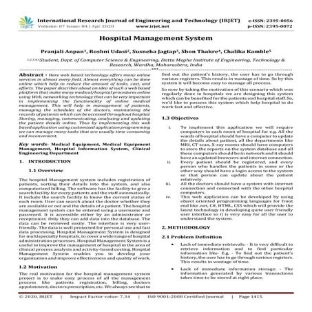 HOSPITAL MANAGEMENT SYSTEM project report | PDF