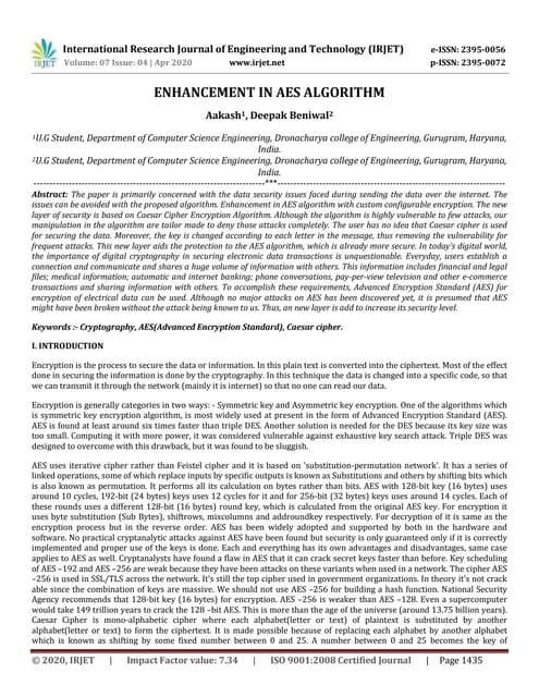 IRJET - Enhancement in AES Algorithm | PDF IRJET - Enhancement in AES Algorithm | PDF