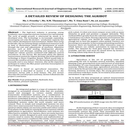 IRJET - A Detailed Review of Designing the Agribot | PDF