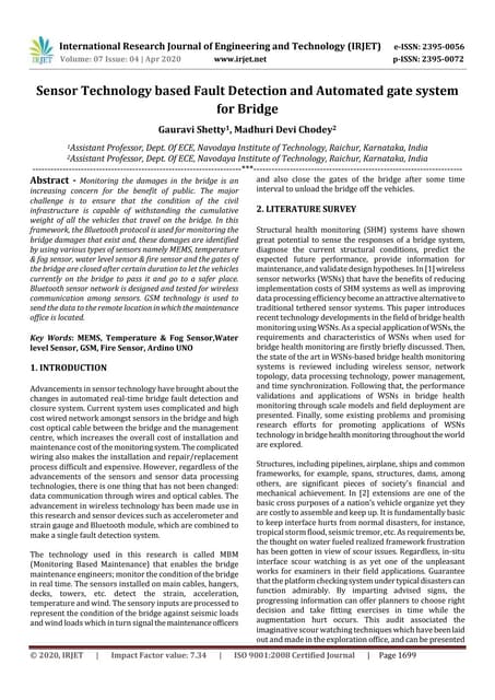 Irjet Sensor Technology Based Fault Detection And Automated Gate