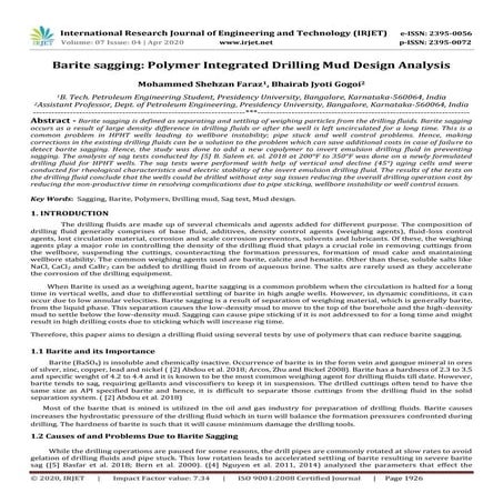 IRJET - Barite Sagging: Polymer Integrated Drilling Mud Design Analysis ...