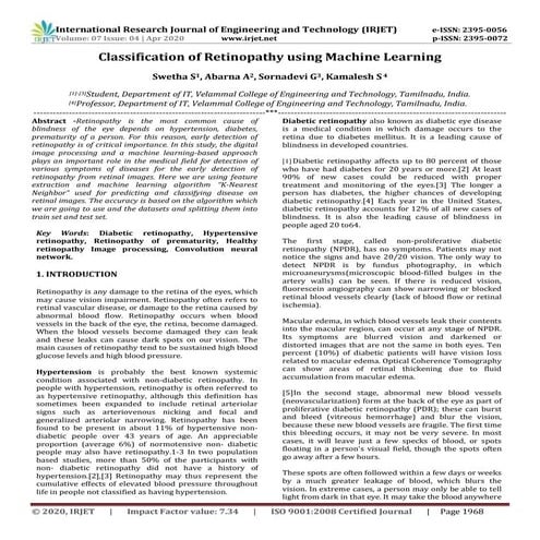 IRJET - Classification of Retinopathy using Machine Learning | PDF