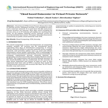 Irjet Cloud Based Datacenter In Virtual Private Network Pdf