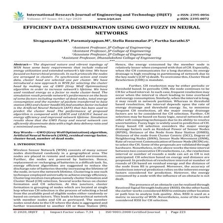 IRJET- Efficient Data Dissemination using GWO Fuzzy in Neural Networks | PDF