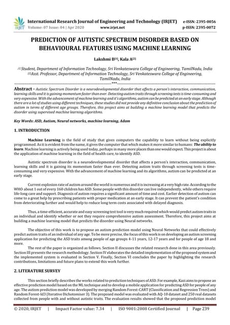 Autism Spectrum Disorder Using Machine Learning | PDF | Brain and Nervous System Disorders ...