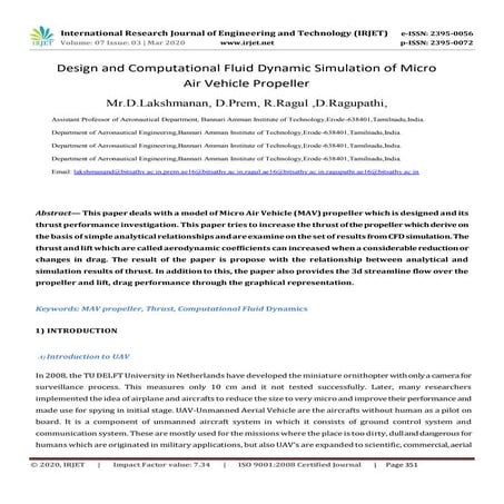 IRJET - Design and Computational Fluid Dynamic Simulation of Micro Air Vehicle Propeller | PDF