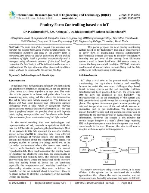 IRJET- IoT based Smart Poultry Farm | PDF
