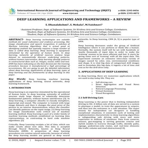 Irjet Deep Learning Applications And Frameworks A Review Pdf 0009