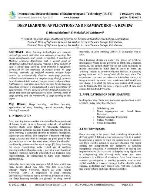 Irjet Deep Learning Applications And Frameworks A Review Pdf 0009