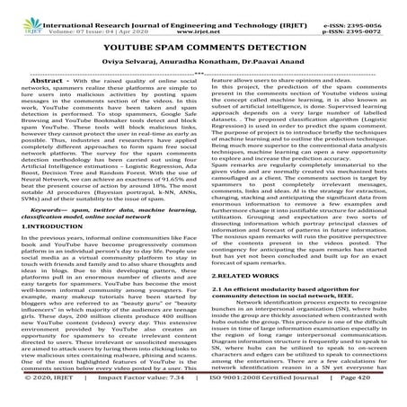 IRJET - YouTube Spam Comments Detection | PDF