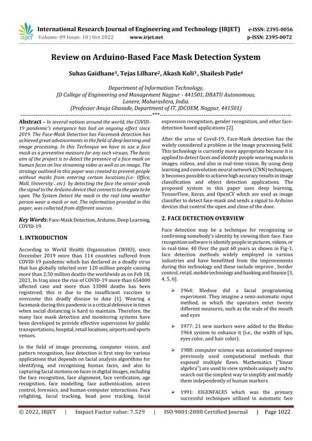 Review On Arduino Based Face Mask Detection System Pdf