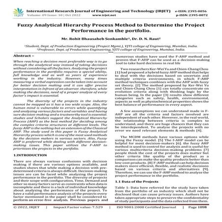 Fuzzy Analytical Hierarchy Process Method to Determine the Project Performance in the portfolio ...