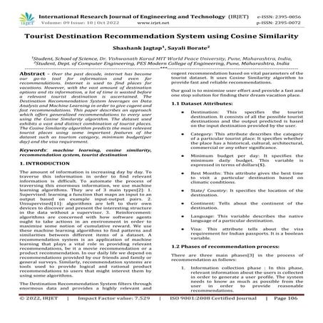 Tourist Destination Recommendation System Using Cosine Similarity Pdf