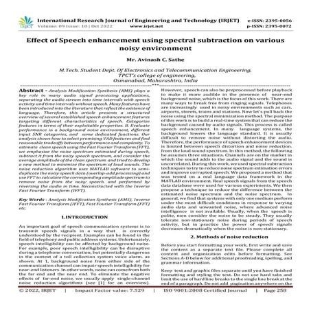 Effect Of Speech Enhancement Using Spectral Subtraction On Various