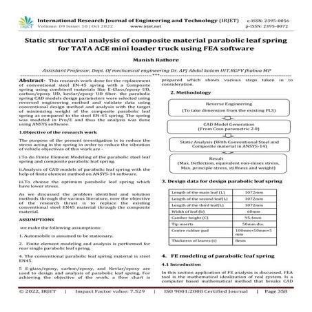 Static structural analysis of composite material parabolic leaf spring for TATA ACE mini loader ...