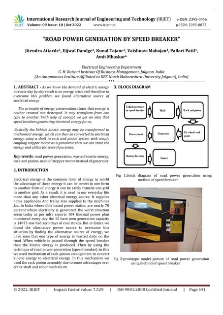 Power generation using speed breaker | PPTX