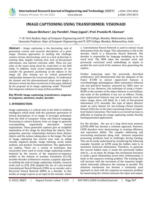 IMAGE CAPTIONING USING TRANSFORMER: VISIONAID | PDF IMAGE CAPTIONING USING TRANSFORMER: VISIONAID | PDF