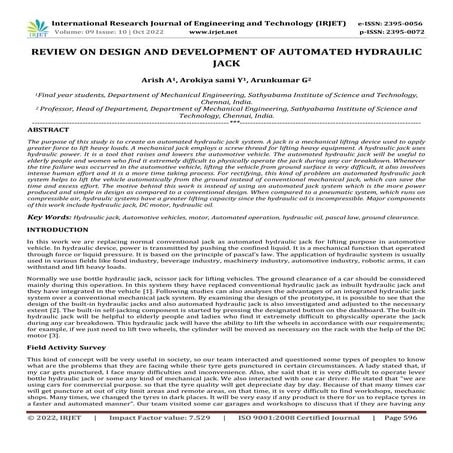 REVIEW ON DESIGN AND DEVELOPMENT OF AUTOMATED HYDRAULIC JACK | PDF
