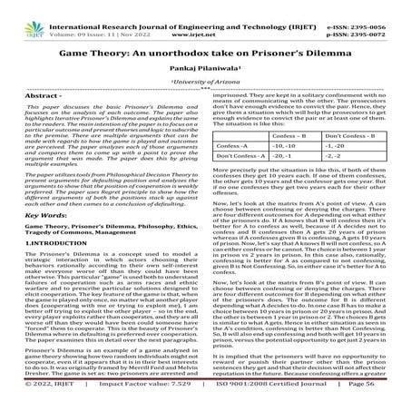 Game Theory: An unorthodox take on Prisoner’s Dilemma | PDF