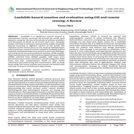 Landslide hazard zonation and evaluation using GIS and remote sensing: A Review | PDF