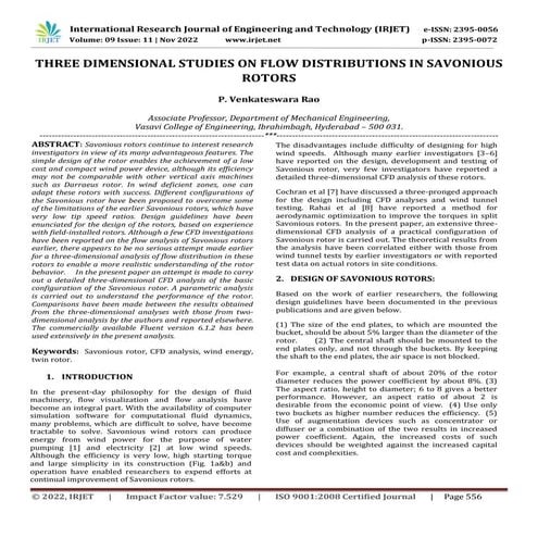 THREE DIMENSIONAL STUDIES ON FLOW DISTRIBUTIONS IN SAVONIOUS ROTORS | PDF