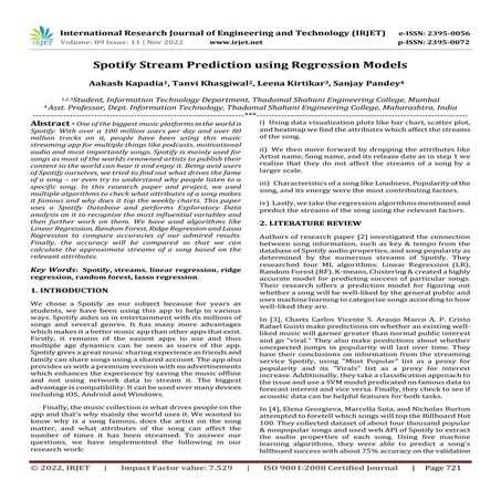 Spotify Stream Prediction using Regression Models | PDF