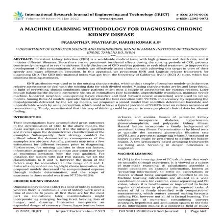 A MACHINE LEARNING METHODOLOGY FOR DIAGNOSING CHRONIC KIDNEY DISEASE ...