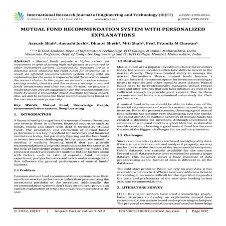 MUTUAL FUND RECOMMENDATION SYSTEM WITH PERSONALIZED EXPLANATIONS | PDF