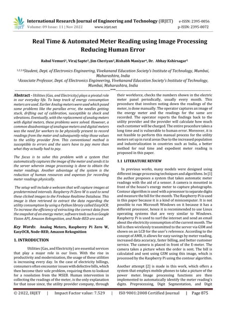 Real Time And Automated Meter Reading Using Image Processing Reducing