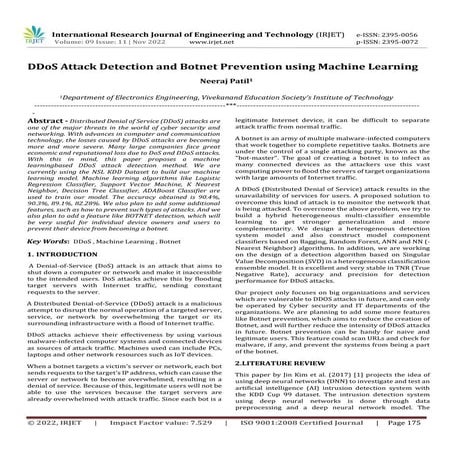 Ddos Attack Detection And Botnet Prevention Using Machine Learning Pdf