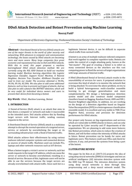 Ddos Attack Detection And Botnet Prevention Using Machine Learning Pdf