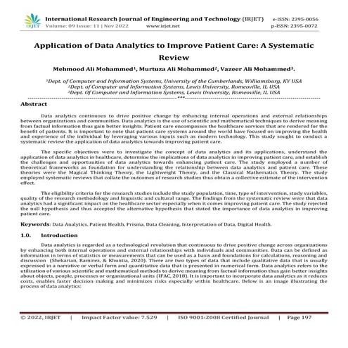 Application of Data Analytics to Improve Patient Care: A Systematic ...