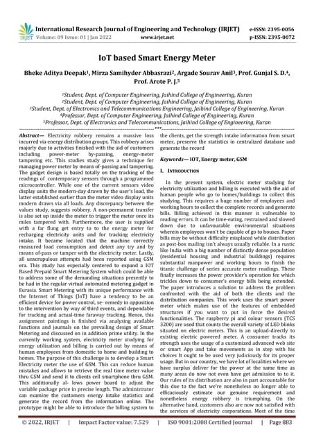 IoT Based Smart Energy Meter using Raspberry Pi and Arduino | PDF
