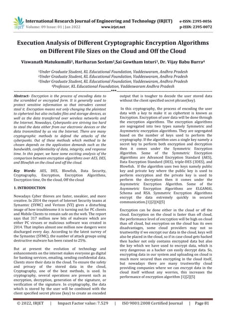 Execution Analysis Of Different Cryptographic Encryption Algorithms On