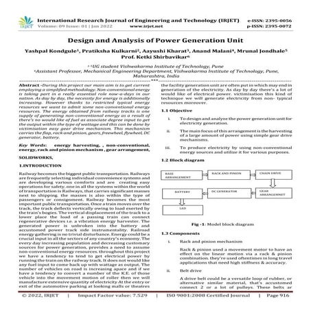 Design and Analysis of Power Generation Unit | PDF
