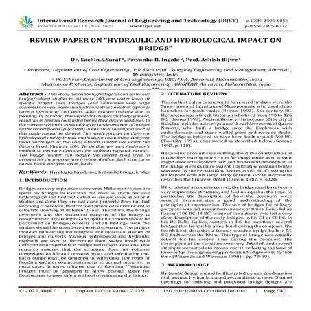 REVIEW PAPER ON “HYDRAULIC AND HYDROLOGICAL IMPACT ON BRIDGE” | PDF