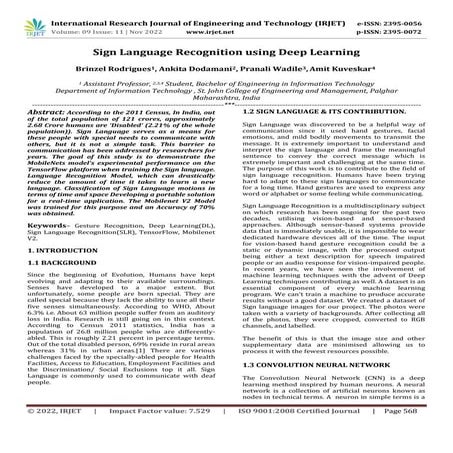 Sign Language Recognition Using Deep Learning Pdf