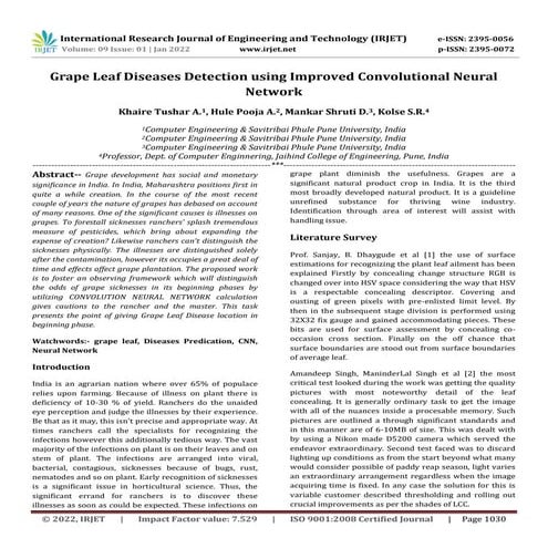Grape Leaf Diseases Detection using Improved Convolutional Neural Network | PDF