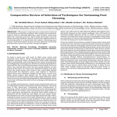 Comparative Review of Selection of Techniques for Swimming Pool Cleaning | PDF