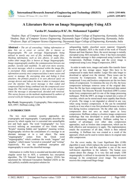 A Literature Review On Image Steganography Using Aes Pdf