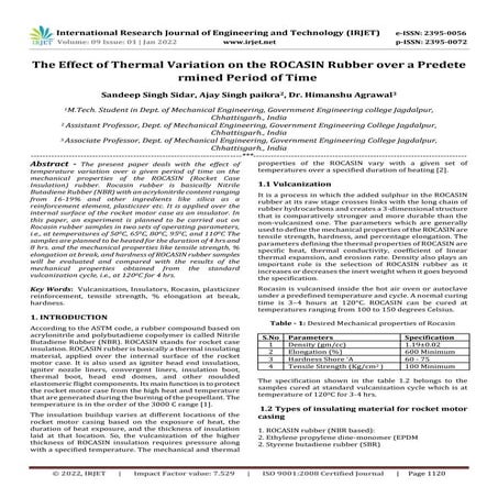 The Effect of Thermal Variation on the ROCASIN Rubber over a Predete ...