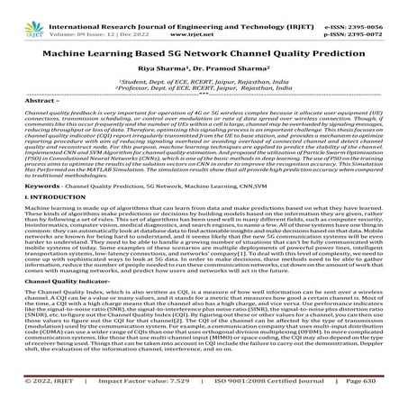 Machine Learning Based 5G Network Channel Quality Prediction | PDF | Internet of Things | Internet