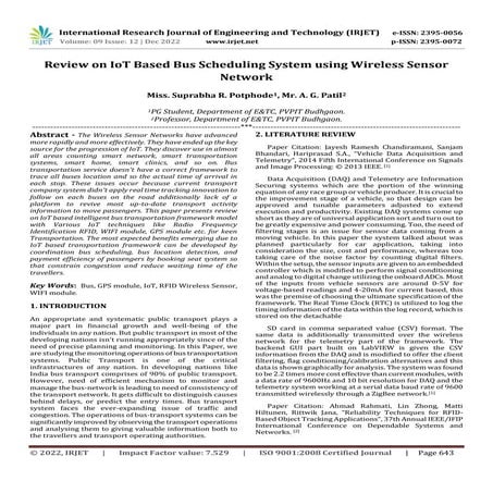 Review on IoT Based Bus Scheduling System using Wireless Sensor Network | PDF